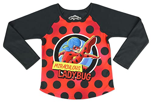 Miraculous Ladybug Girls' Pajama Set 2-Piece Jersey PJs with Cozeez Slippers, Red, Girls' Size 6/6X