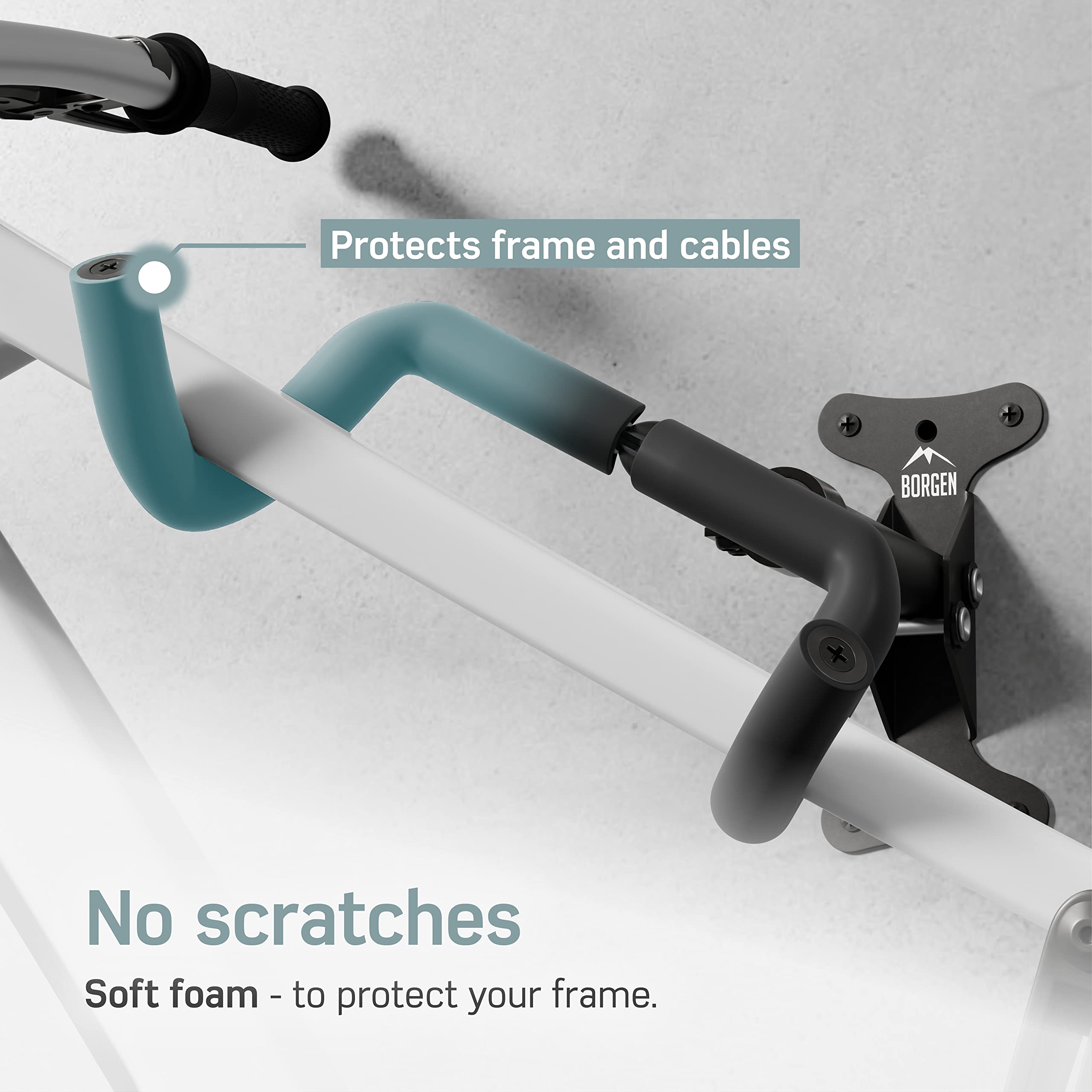 Borgen Bike Wall Mount I Bike mount - angle and wall distance adjustable, foldable, MTB, road bike wall mount bike- extra soft padding