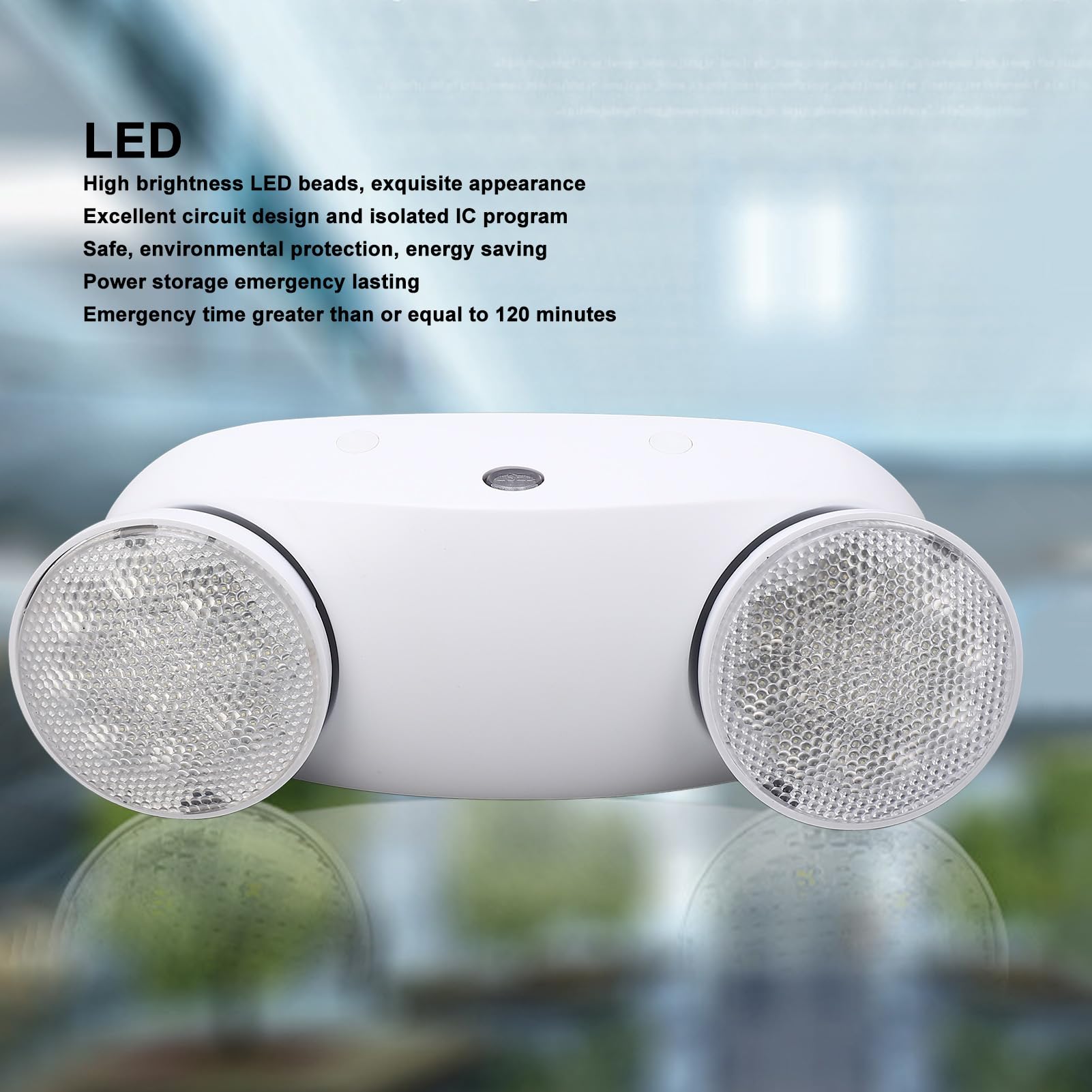 Dussdote LED Emergency Light, Two Head Adjustable Commercial Emergency Lighting Fixtures with Battery Backup US Plug 85‑265V