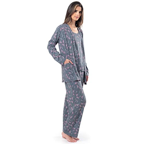 Fruit of the Loom Women's Breathable Tank Top, Pant, and Cardigan Sleep Set, Floral Print, 3X