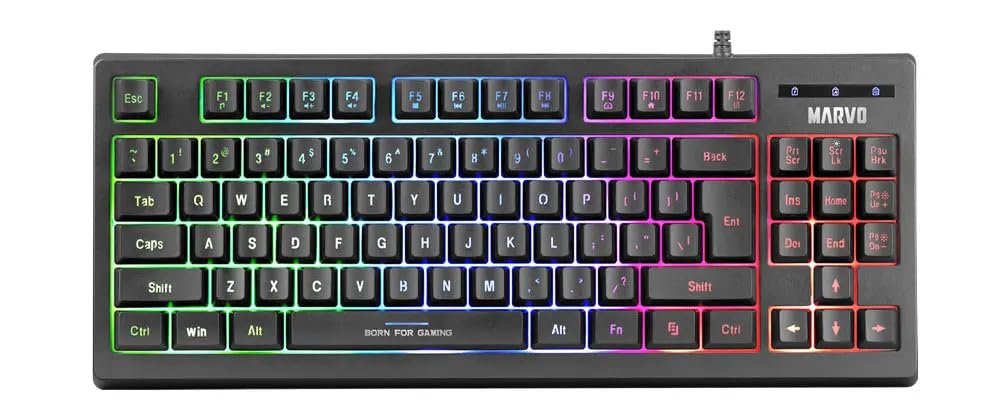 Marvo K607 Wired 87 Key, 3-Color LED Backlight, Full Anti Ghosting, Compact Design TKL Layout Membrane Gaming Keyboard_Black