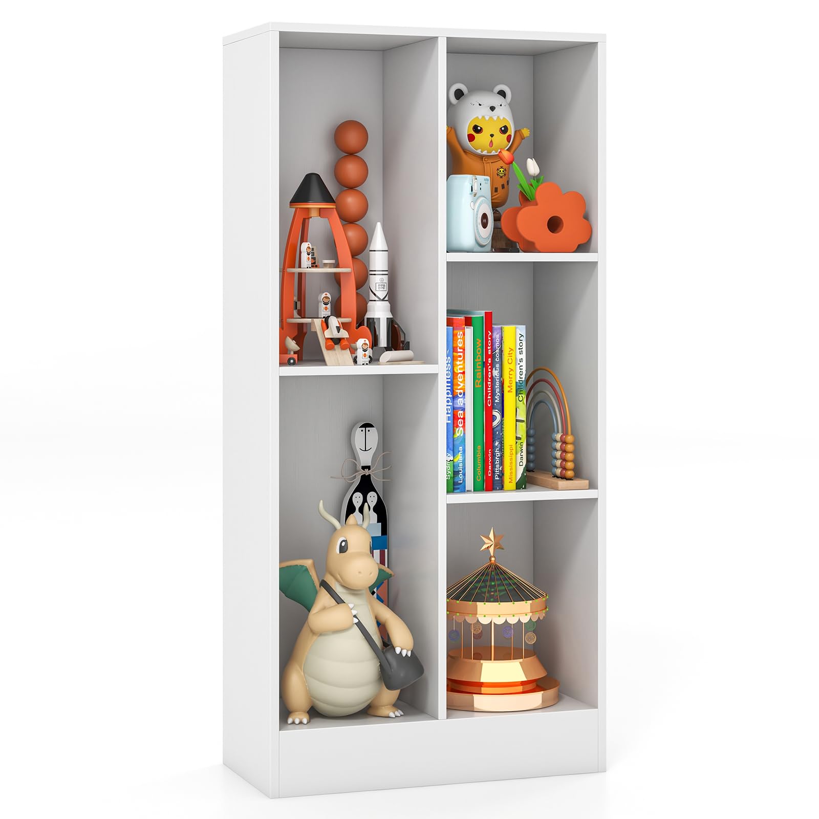 Costzon 5-Cube Kids Bookshelf, 41ā Tall Wooden Toy Storage Organizer for Books Toys, Montessori Toy Shelf, 3-Tier Storage Cabinet, Bookcase for Kids Room, Playroom, Nursery, Classroom (White)