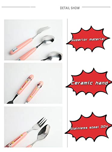 Meet Beauty Ding 1Set Stainless Steel Minnie Spoon Fork Set Pink Kid's Flatware with A Container Girl Children's Tableware Female Student's Cartoon Dinnerware Meal Tool(Made in China