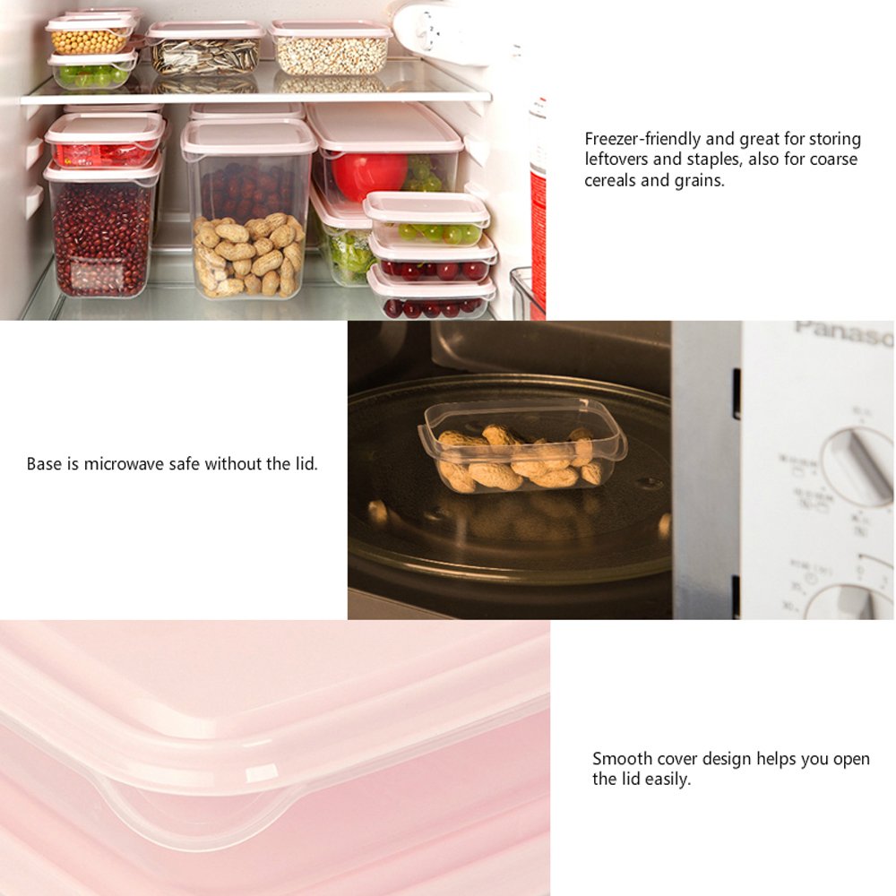 CMJLBM 17 Pack Plastic Food Storage Containers with Lids BPA Free Stackable Transparent Reusable Airtight Kitchen Storage Box for Coarse Cereals and Grains (Pink)