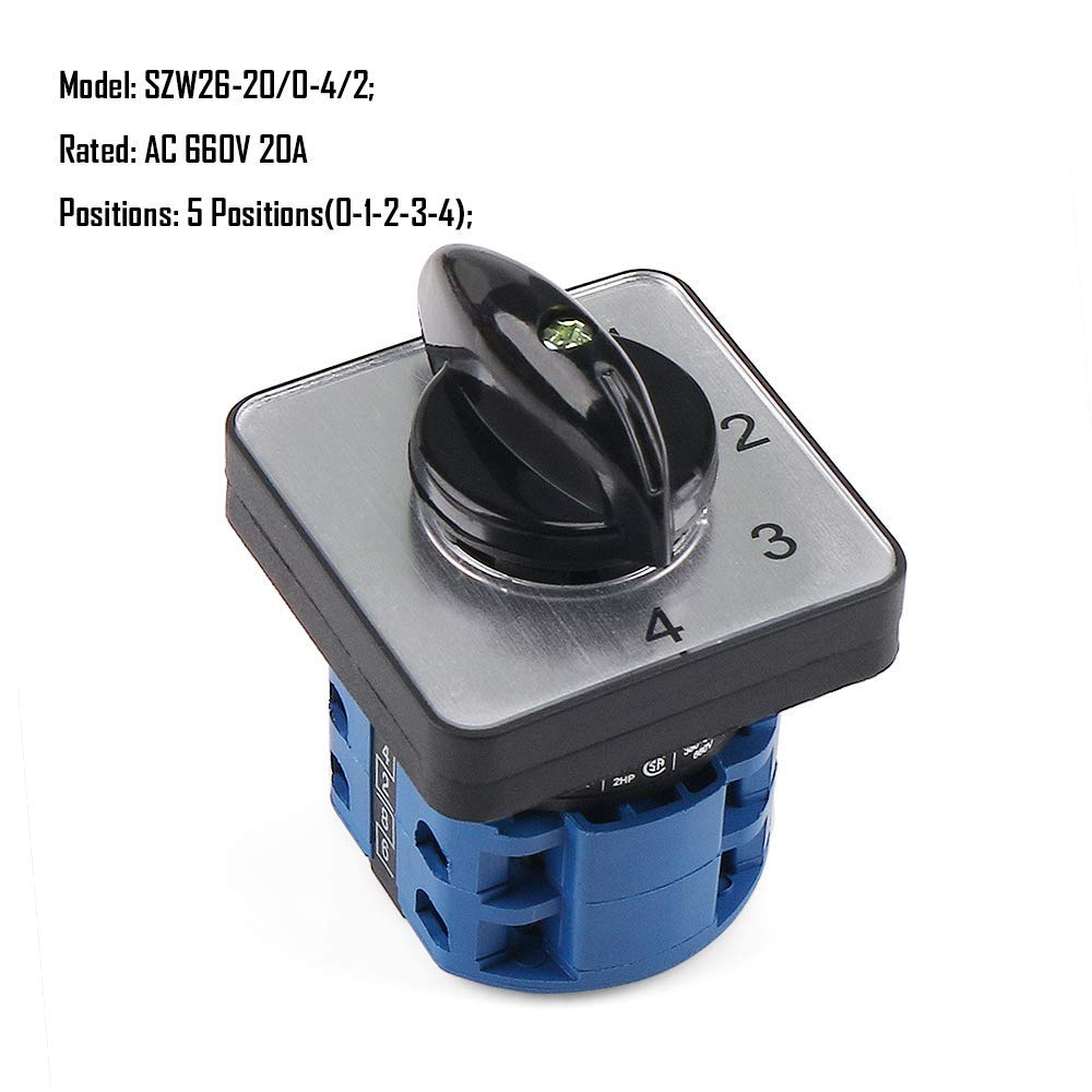 Cam Changeover Switch Rotary Select Switch AC 660V 20A 8 Terminals 5 Position Mounting Combination Switch with Installing Screws
