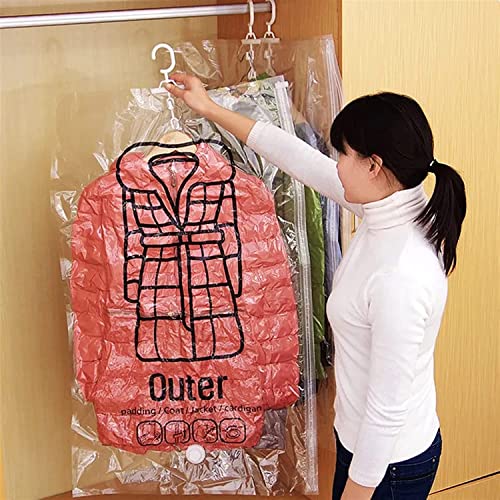 HAGUAN Hanging Vacuum Storage Bags, Reusable Space Saver Vacuum Storage Bags for Clothes, Hanging Storage Bags Vacuum Sealed for Home and Closet Organization (5PCS,M (67 * 90cm))