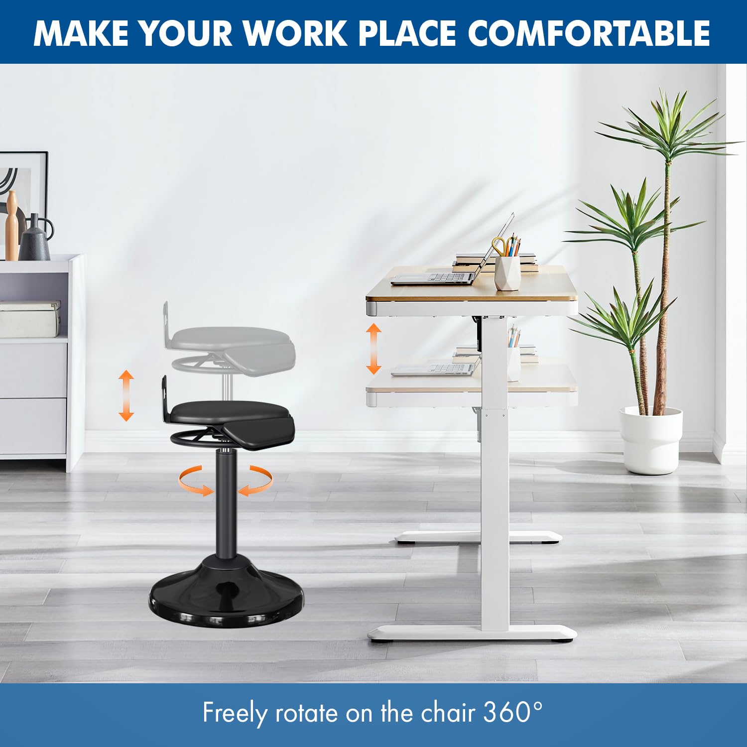 G-PACK PRO Standing Desk Chair β Ergonomic Comfortable Height Adjustable Active Stool - Swivel Sitting Balance Portable Chair - Encourage Good Posture (Black)