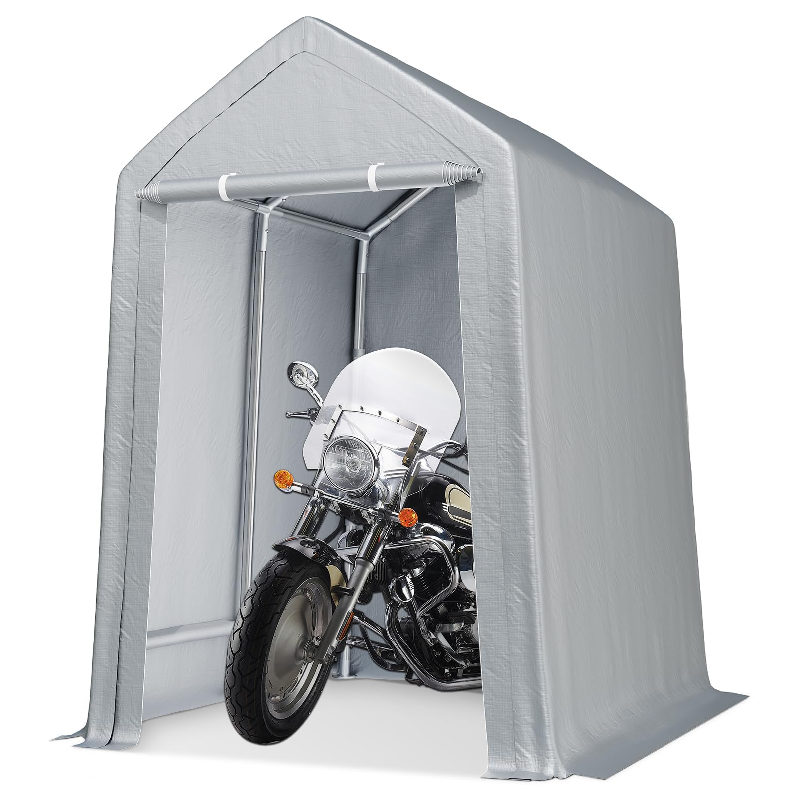 EuKer Ash 12'x12' Heavy Duty Outdoor Storage Shed - Roll-Up Zipper Door, Waterproof Design, Portable Structure, Versatile Use for Motorcycles, Bikes, and Garden Tools, Grey.