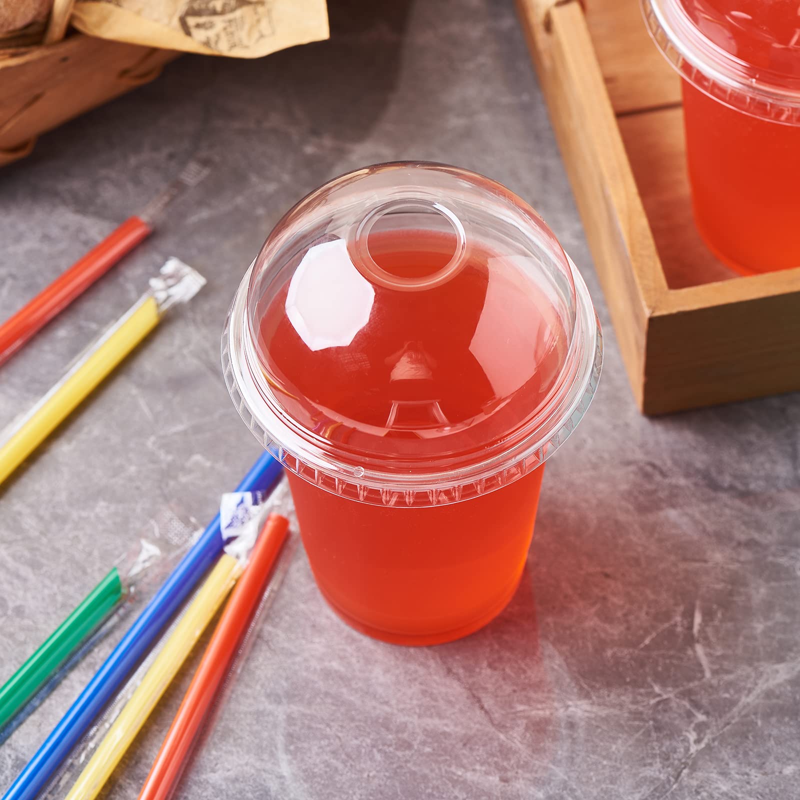 CIAO! PET Dome Lid with Straw Hole, Designed and Fit for 9OZ/12OZ CIAO! Brand PET Cold Drink Cups Only, 92mm (Case of 1,000)