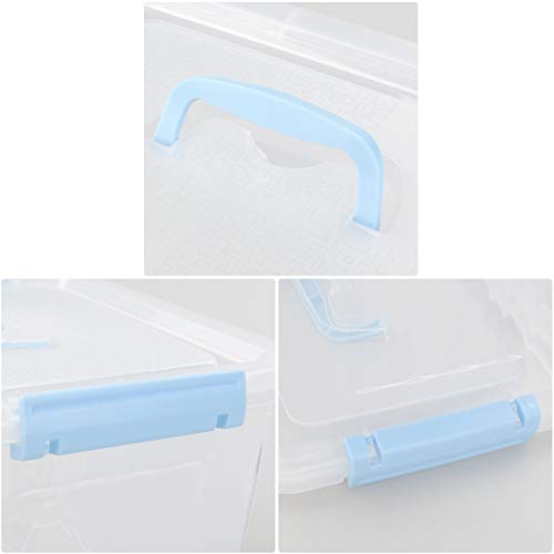 Hespama 12 Quart&6 Quart Storage Bin, Plastic Latching Box/Container with Clear Lid, Blue Handle and Latches