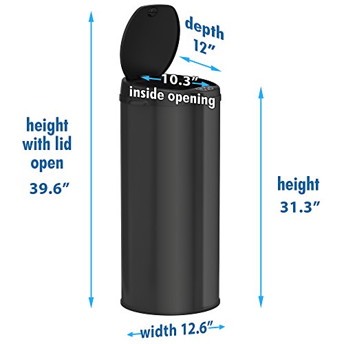 iTouchless 13 Gallon Automatic Trash Can with Odor Control System β Black Round Kitchen Sensor Garbage Bin for Kitchen or Office
