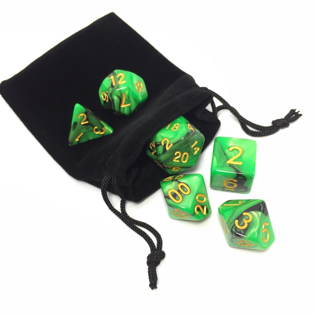 New 5 x 7-Die Series Polyhedral Dice Set - 5 Colors Dungeons and Dragons DND RPG MTG Table Games Dice with 5 Free Pouches by Flyesto