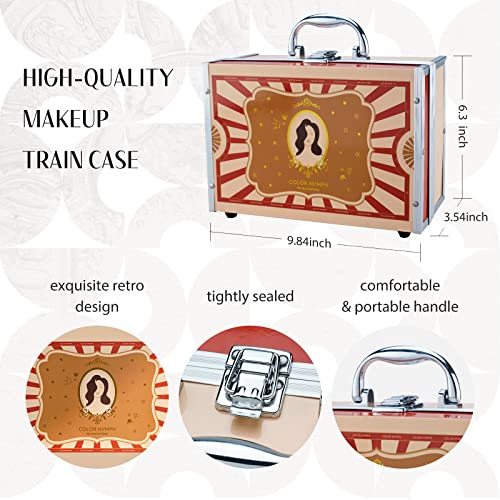 Makeup Kit for Teen Girls,Color Nymph Girls Makeup Kits For Teens With The Retro Style Train Case Included Eyeshadow Palette Blushes Bronzer Highlighter Lipstick Brushes Mirror