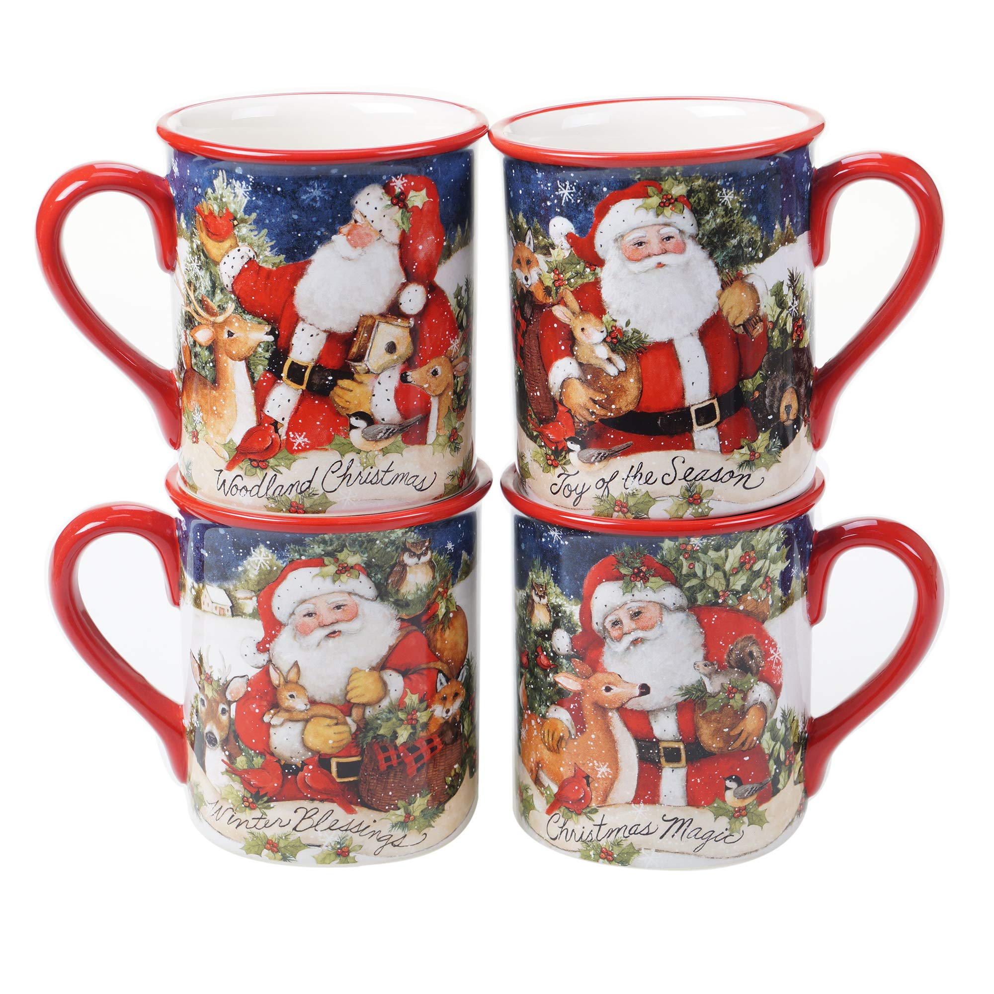 Certified International Magic of Christmas Santa 16 oz. Mugs, Set of 4, 4 Count (Pack of 1), Multicolored