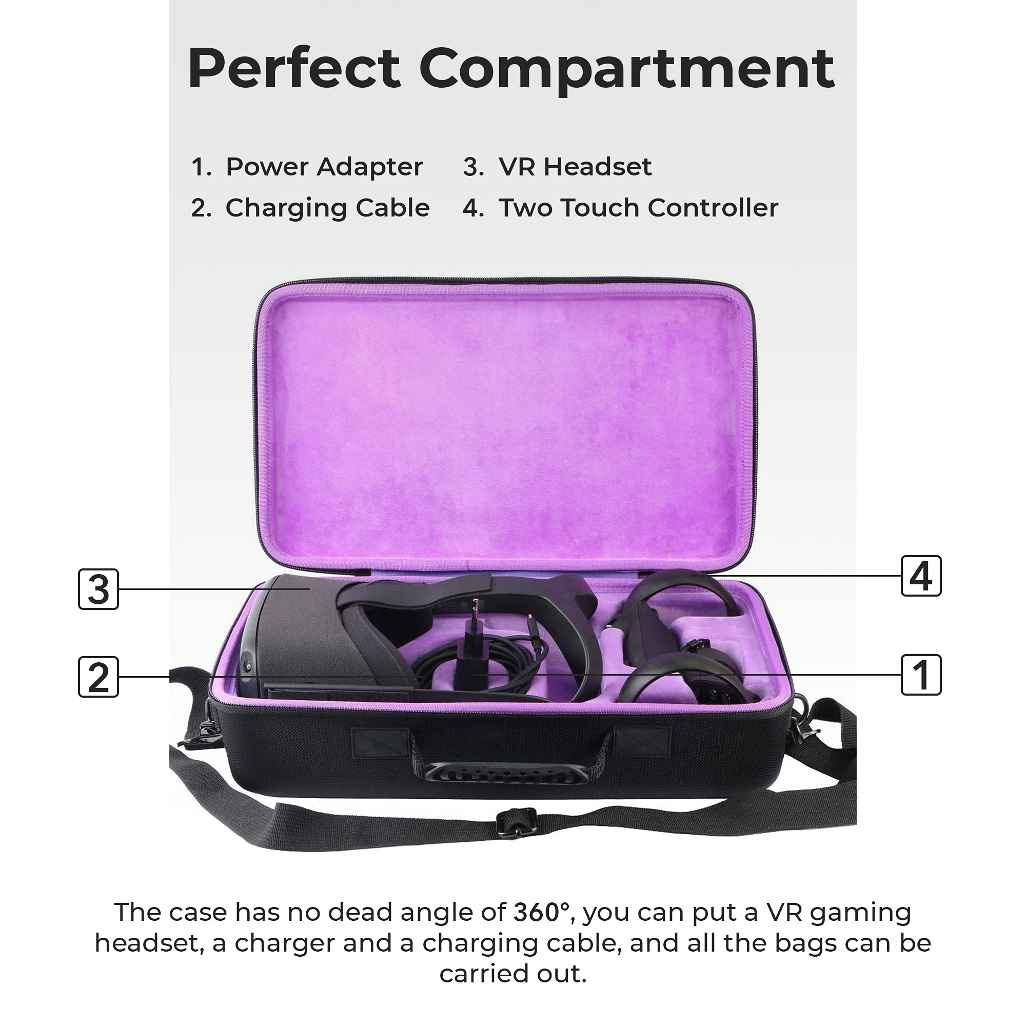 Movic® SimpleTravel™ Carrying Travel Hard Case for Oculus Quest 2 Replacement Virtual Reality VR Gaming Headset & Controller Accessories w Strap | Water Proof Cover Shell (Black+Velvet Purple)