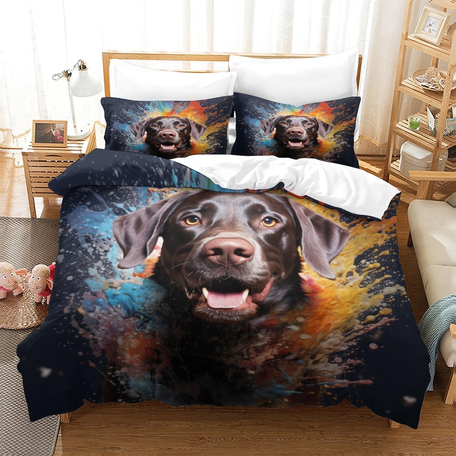 EVMILA Labrador Dog Comforter Covers 3D Printed Quilt Cover Duvet Cover Bedding Set for Childrens and Adults 3 Pieces with Pillowcases Microfiber with Zipper Closure Queen(228x228cm), Style