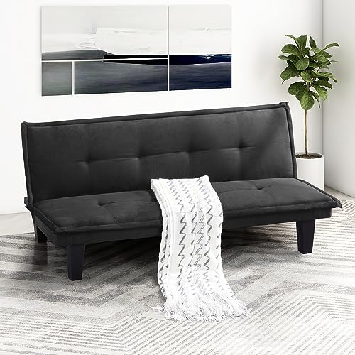 IULULU Black Futon Sofa Bed, Convertible Sleeper Couch Armless Daybed for Apartment, Studio, Dorm, Office, Home