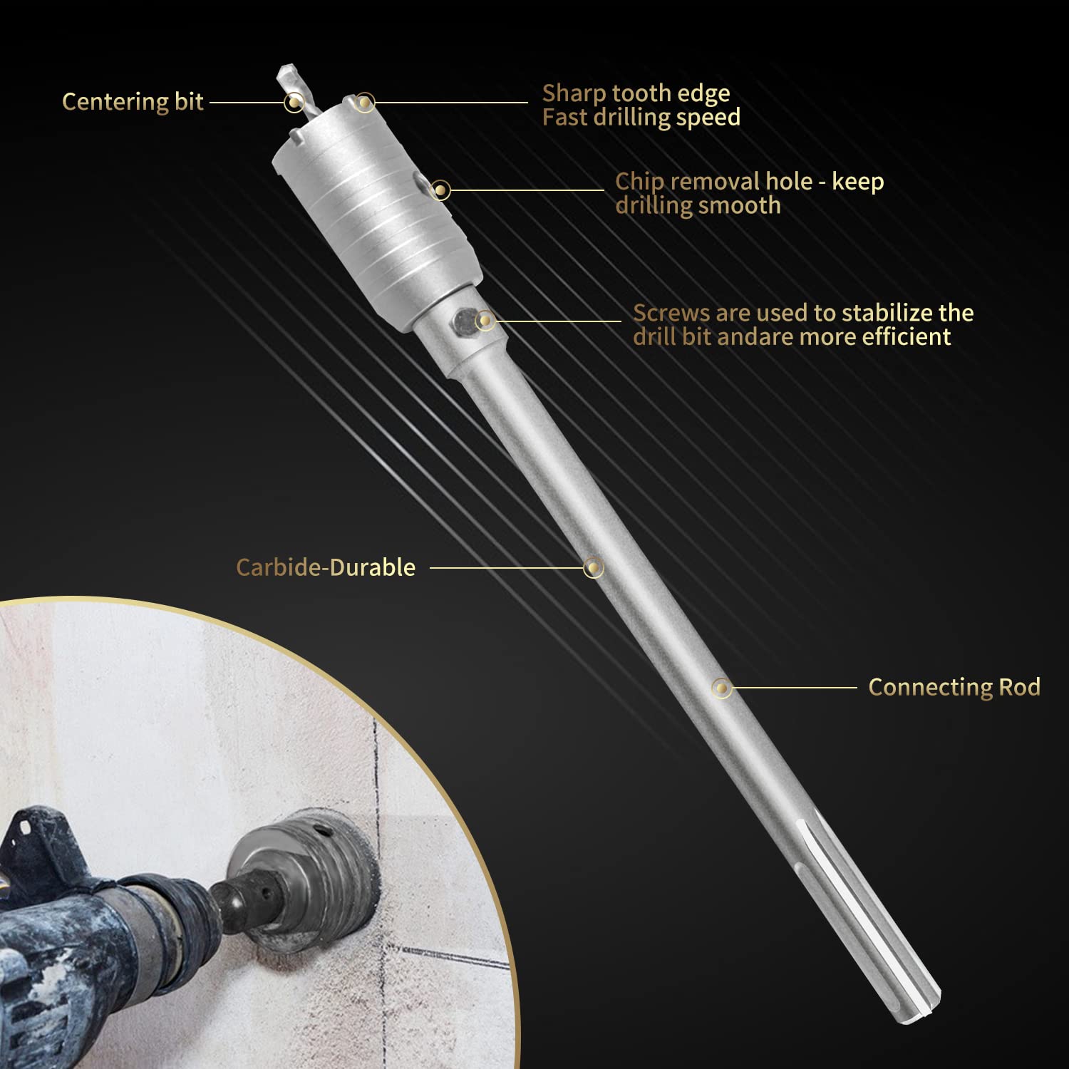 CPROSP Concrete Hole Saw Kit Wall Drill, SDS Plus Shank Hole Saw, for Cement Brick Wall, Kit 30 50 65 mm