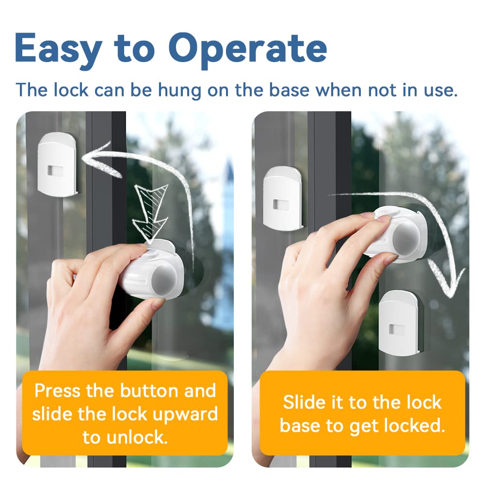 EUDEMON 4 Pack Child Proof Sliding Window Lock Latch, Baby Safety Lock for Sliding Window, Sliding Door, Sliding Wardrobe, Easy to Install (Grey)