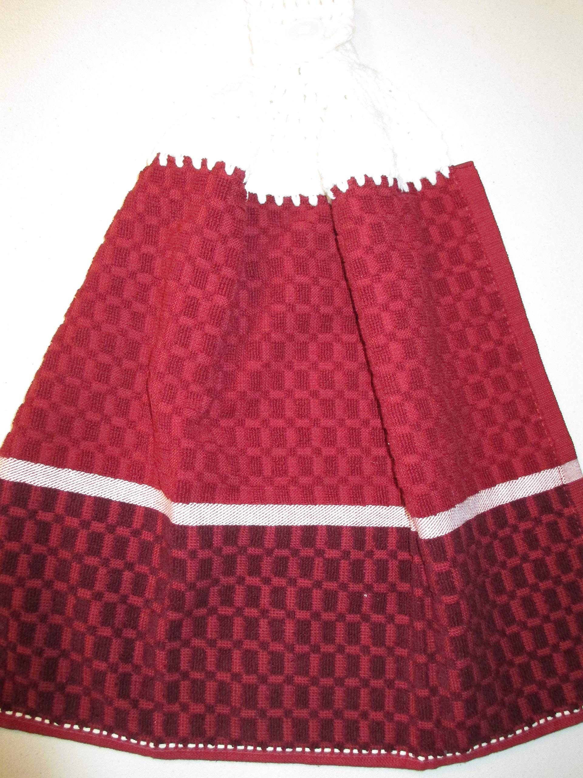 Crocheted FULL Towel Shades of Red Kitchen Towel with White Yarn