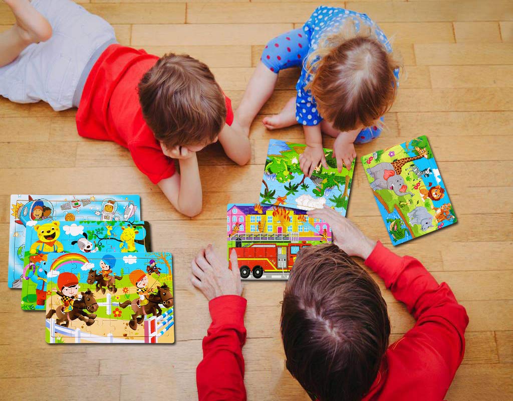 Puzzles for Kids Ages 3-5, 6 Pack Wooden Jigsaw Puzzles for Toddlers 30 Pieces Preschool Educational Learning Toys Set for Boys and Girls