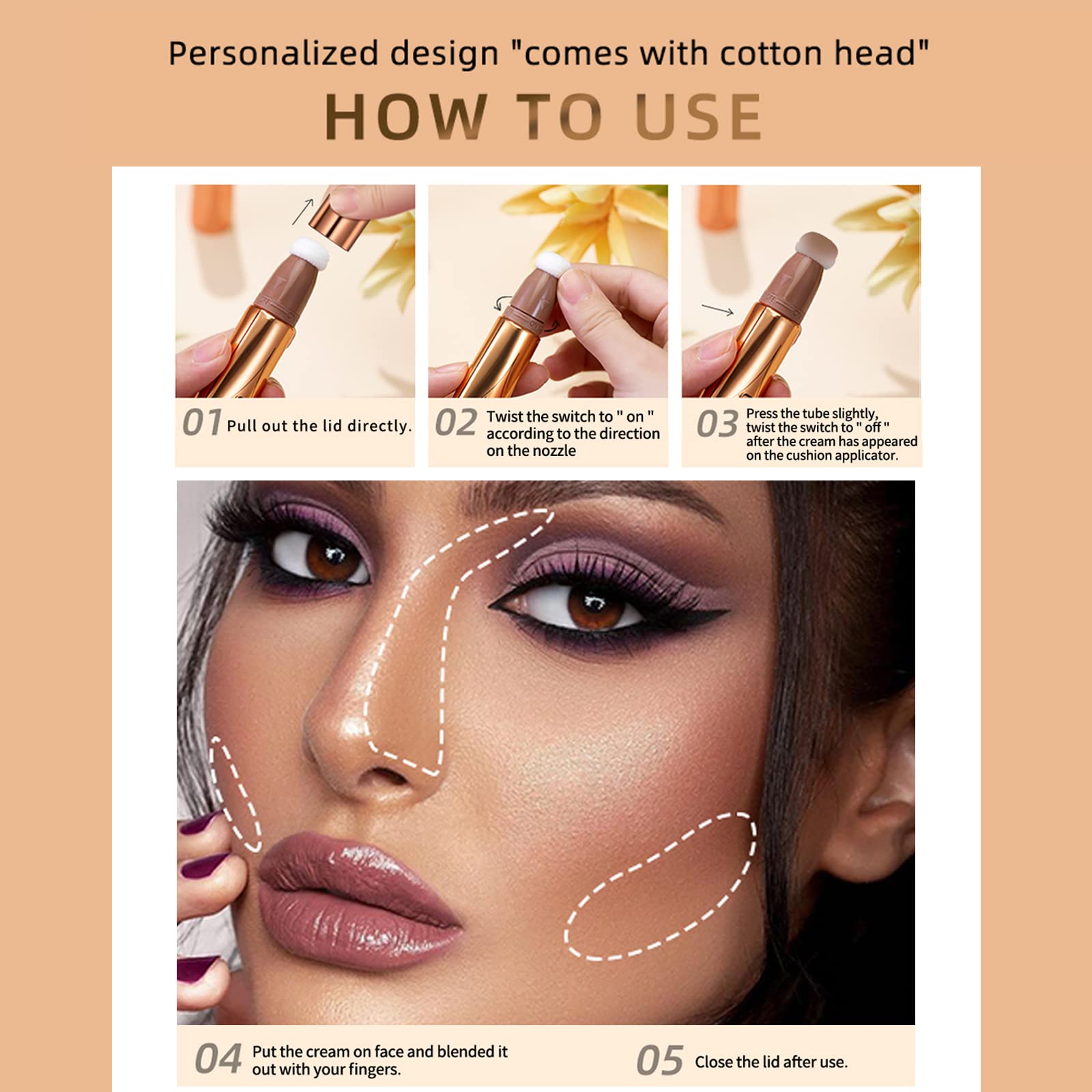 Face Concealer Full Coverage Contour Stick Long Lasting & Smooth Matte Flawless Creamy Liquid Bronzer Liquid Contour Wand