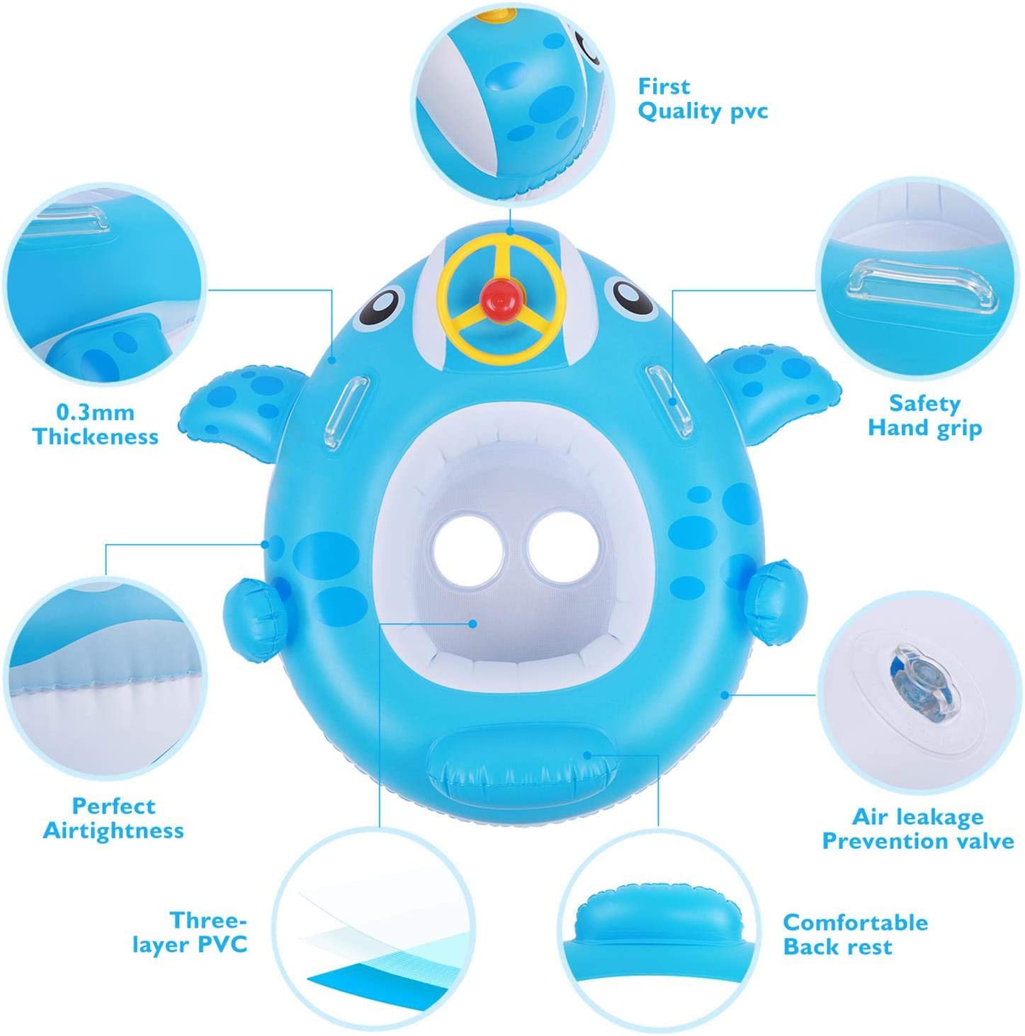 Peradix Baby Swimming Pool Float Boat, Inflatable Baby Swimming Ring with Removable Sun Protection Canopy, Whale Toddler Floaties Water Toys for Infant