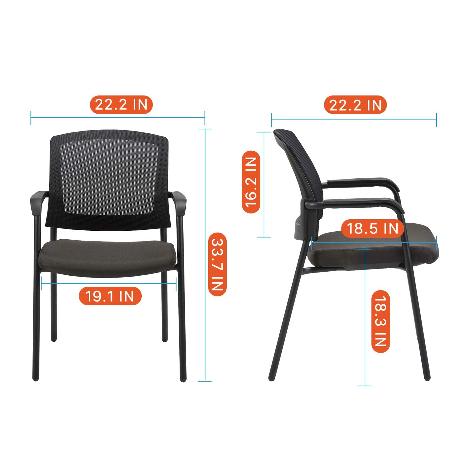 CLATINA Office Reception Guest Chair Mesh Back Stacking with Ergonomic Lumbar Support and Thickened Seat Cushion for Waiting Conference Room (Black, 2 Pack)