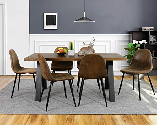 HOMY CASA Dining Chairs Set of 6, Modern Mid-Century Style Dining Room Side Chairs Accent Chairs with Black Metal Legs Comfortable for Kitchen Lounge Farmhouse, Rustic Brown, 6PCS(Only Chairs)