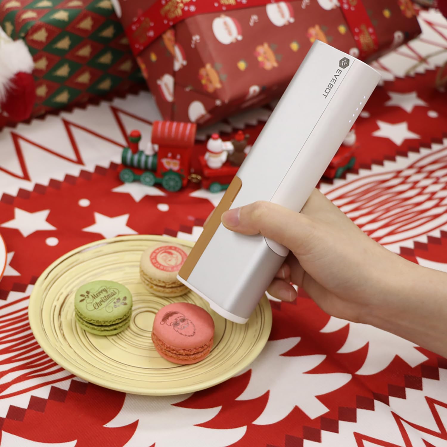 EVEBOT Handheld Food PrintPen Portable Mini Coffee PrintPen Latte Art Macaron Cookie DIY Design PrintPen, Christmas Gifts Bluetooth 4.2 - Brown, Red and Black 3PCS Colors