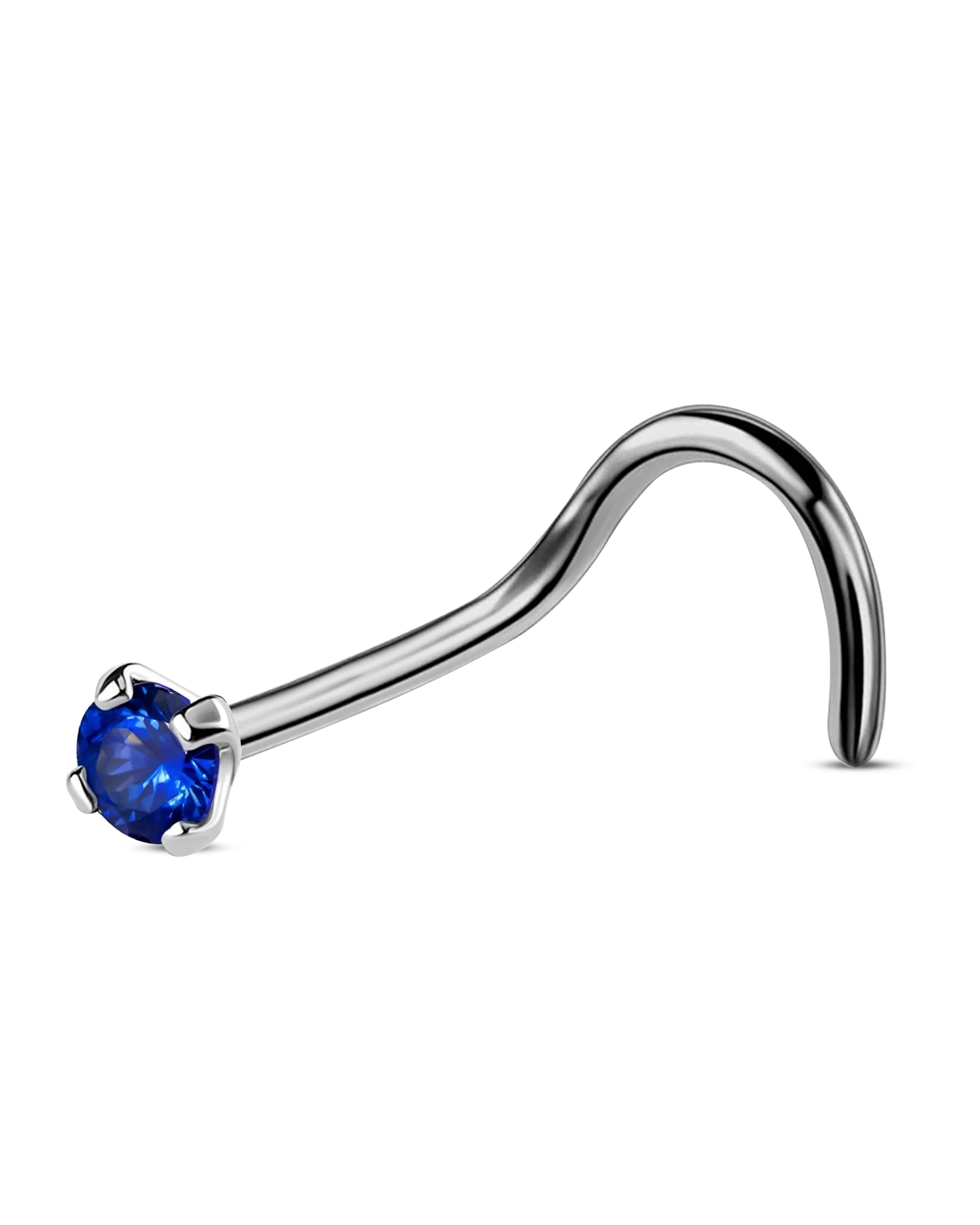 COCHARM 20G G23 Titanium Blue Screw Nose Studs Ring S-Shaped Diamond Cubic Zirconia Nose Bone Piercing Jewelry