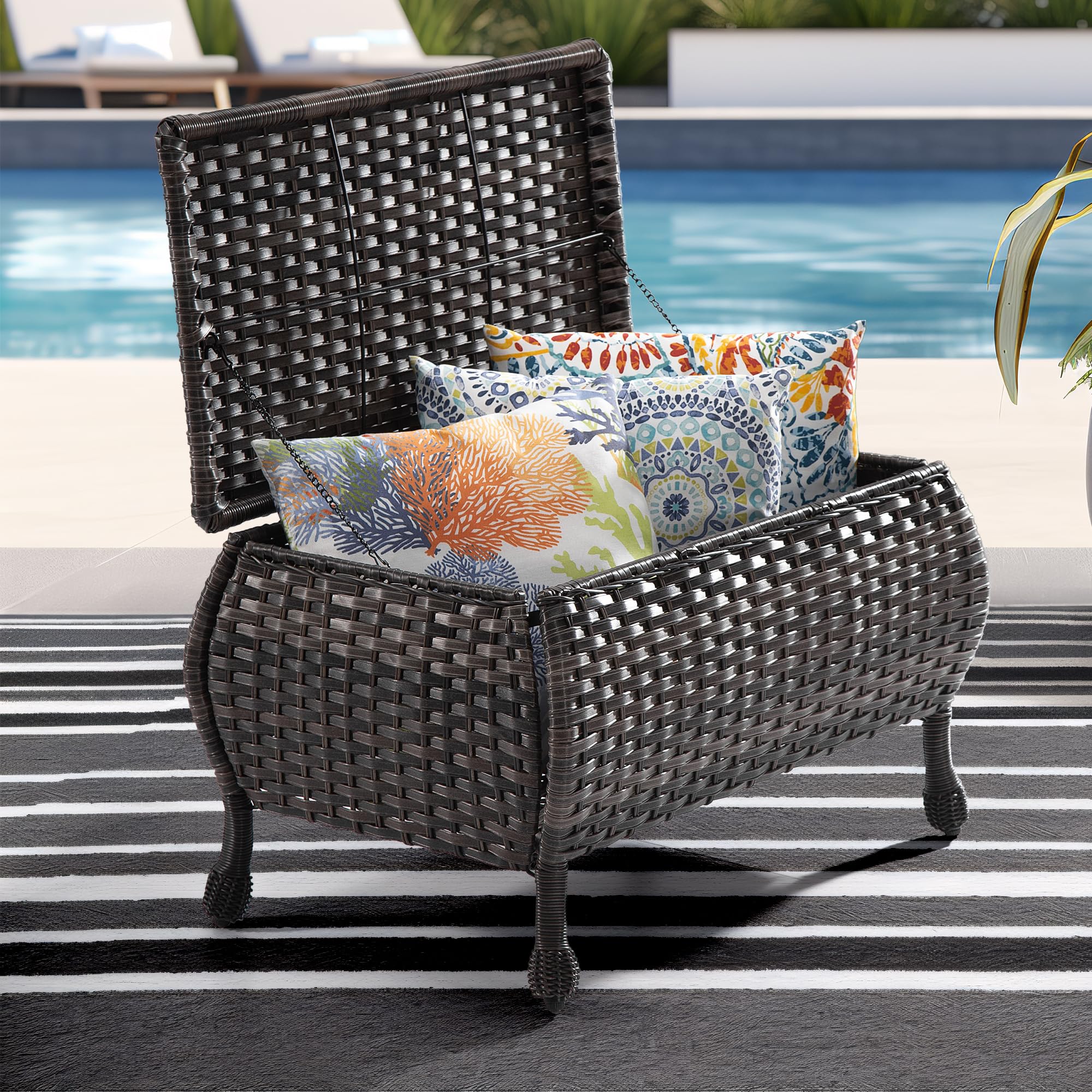 Gardenbee Outdoor Storage Table Patio Coffee Table All Weather Wicker Side Table with Storage Room Rattan Furniture for Toys and Garden Tools