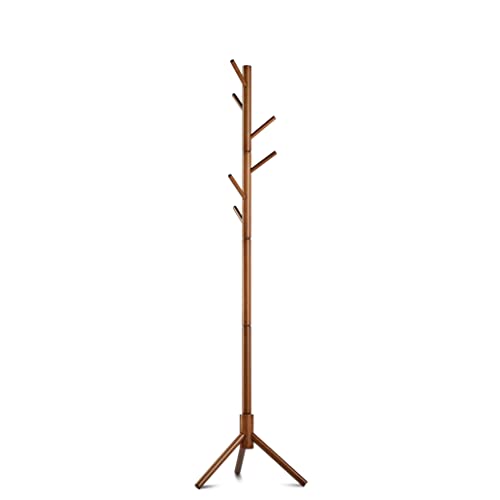MELDEVO Wooden Tree Coat Rack Stand, 6 Hooks - Super Easy Assembly NO Tools Required - 3 Adjustable Sizes Free Standing Coat Rack, Hallway/Entryway Coat Hanger Stand for Clothes, Suits, Accessories