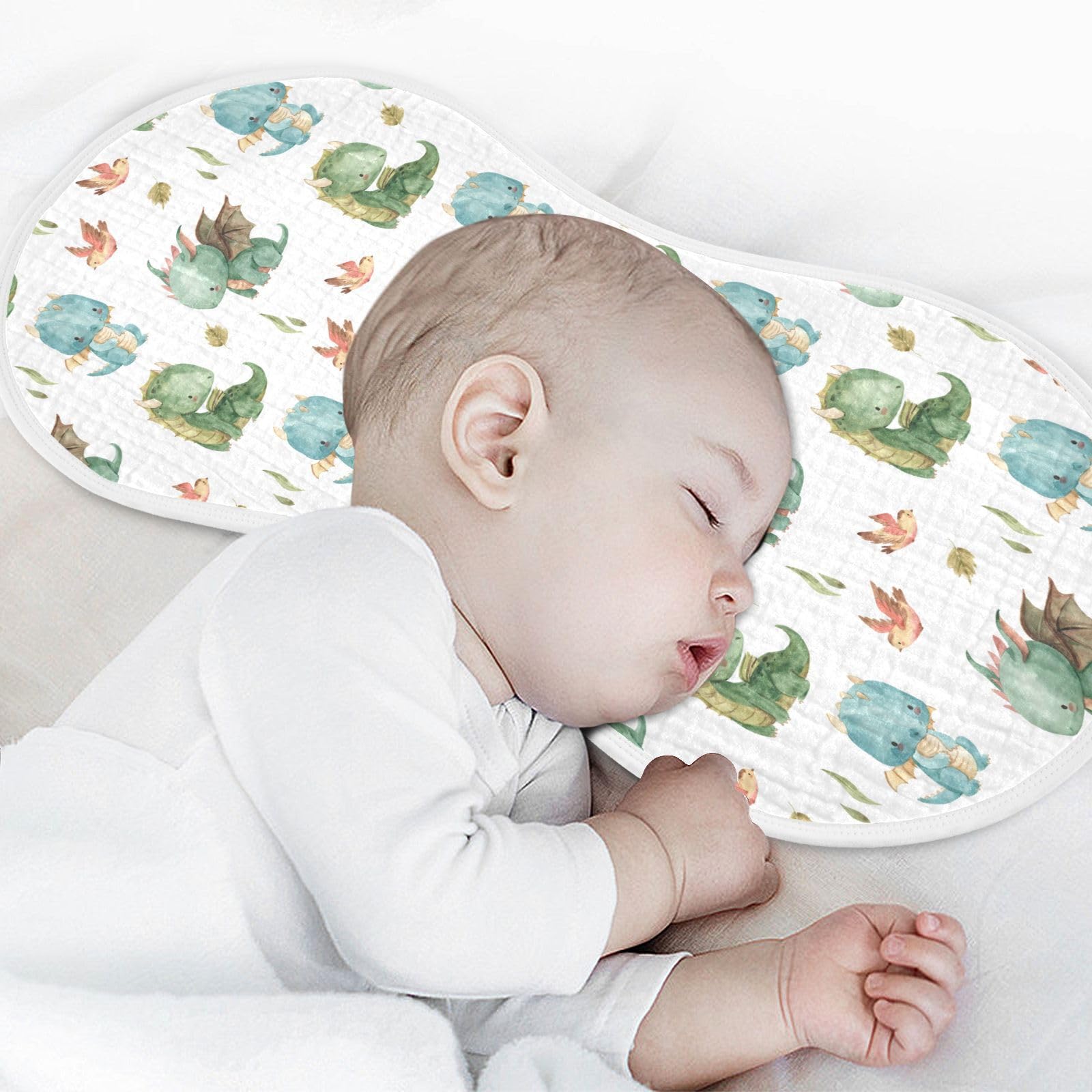 Burbuja Cute Dragon Muslin Baby Burp Cloths, Soft & Absorbent Cotton Burping Rags for Newborn Boys & Girls, 2 Pack