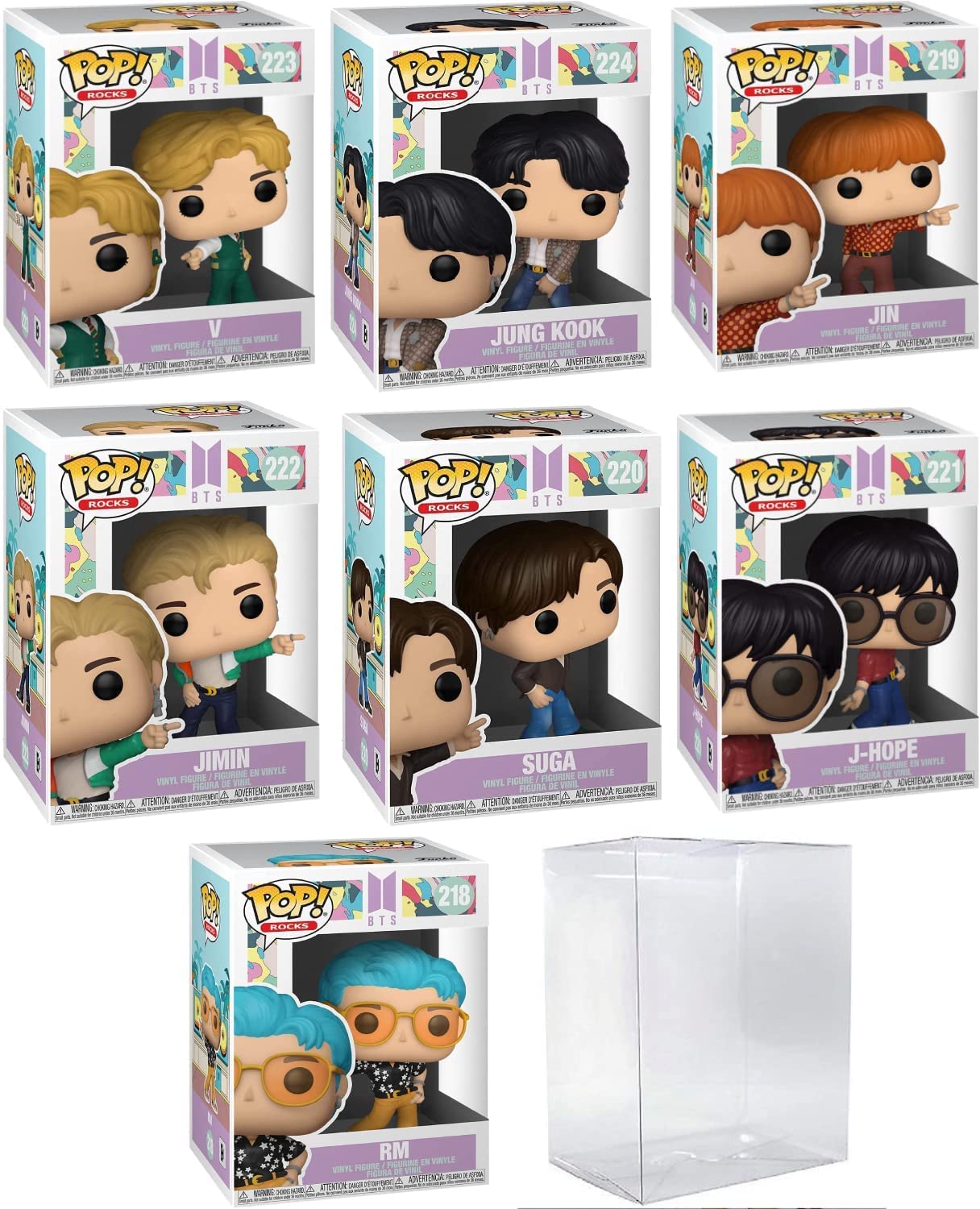 POP BTS Funko Pop BTS Dynamite Set of 7 Funko Pop| - RM, J-Hope, Suga, Jimin, Jin, Jung Kook, & V 7 Set (Bundled with EcoTek Protector Case to Protect Display Box)