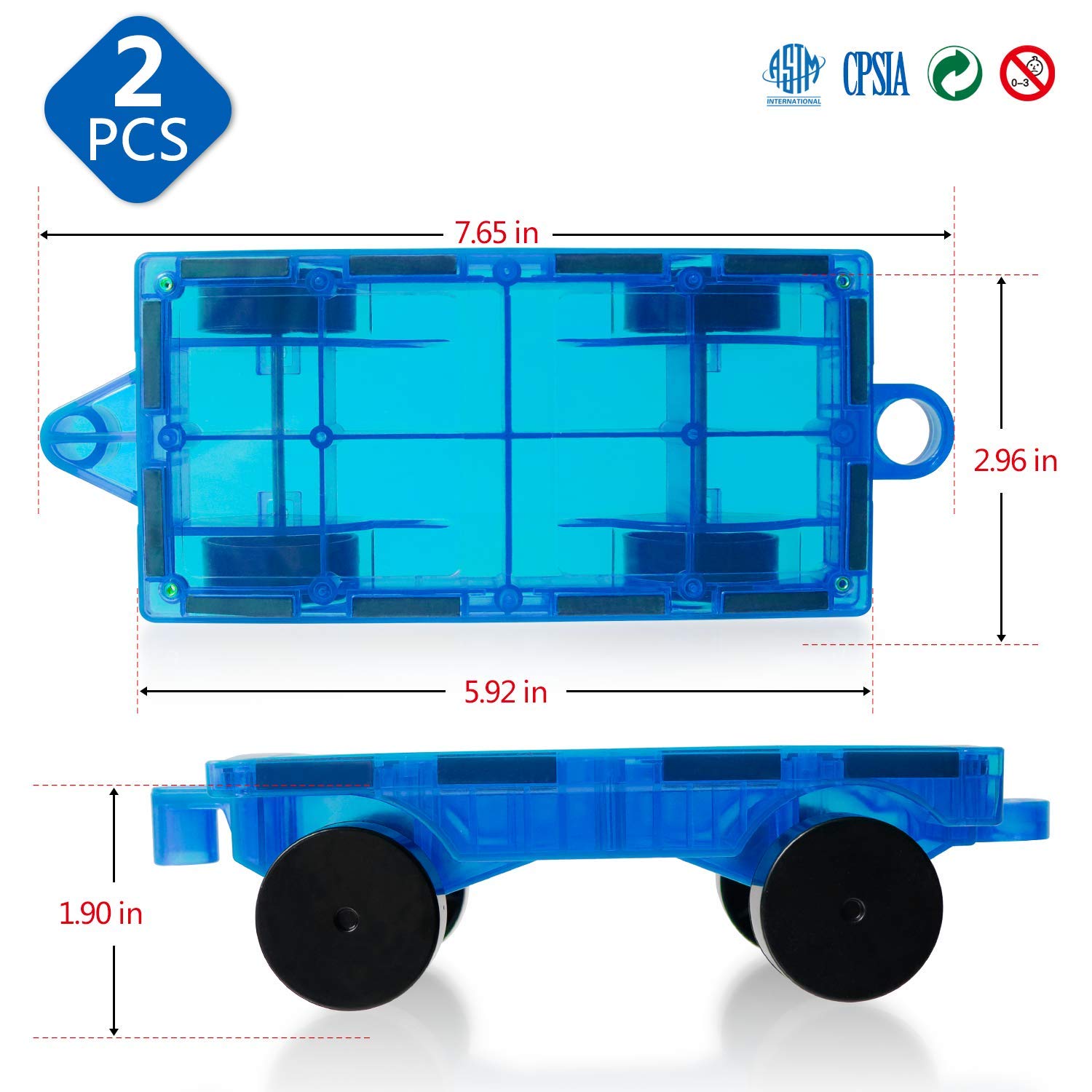 MAGBLOCK 2 Piece Car Set Suitable for Magnetic Blocks Tiles, Expand and Enrich Your Magnet Tiles STEM Educational Toys