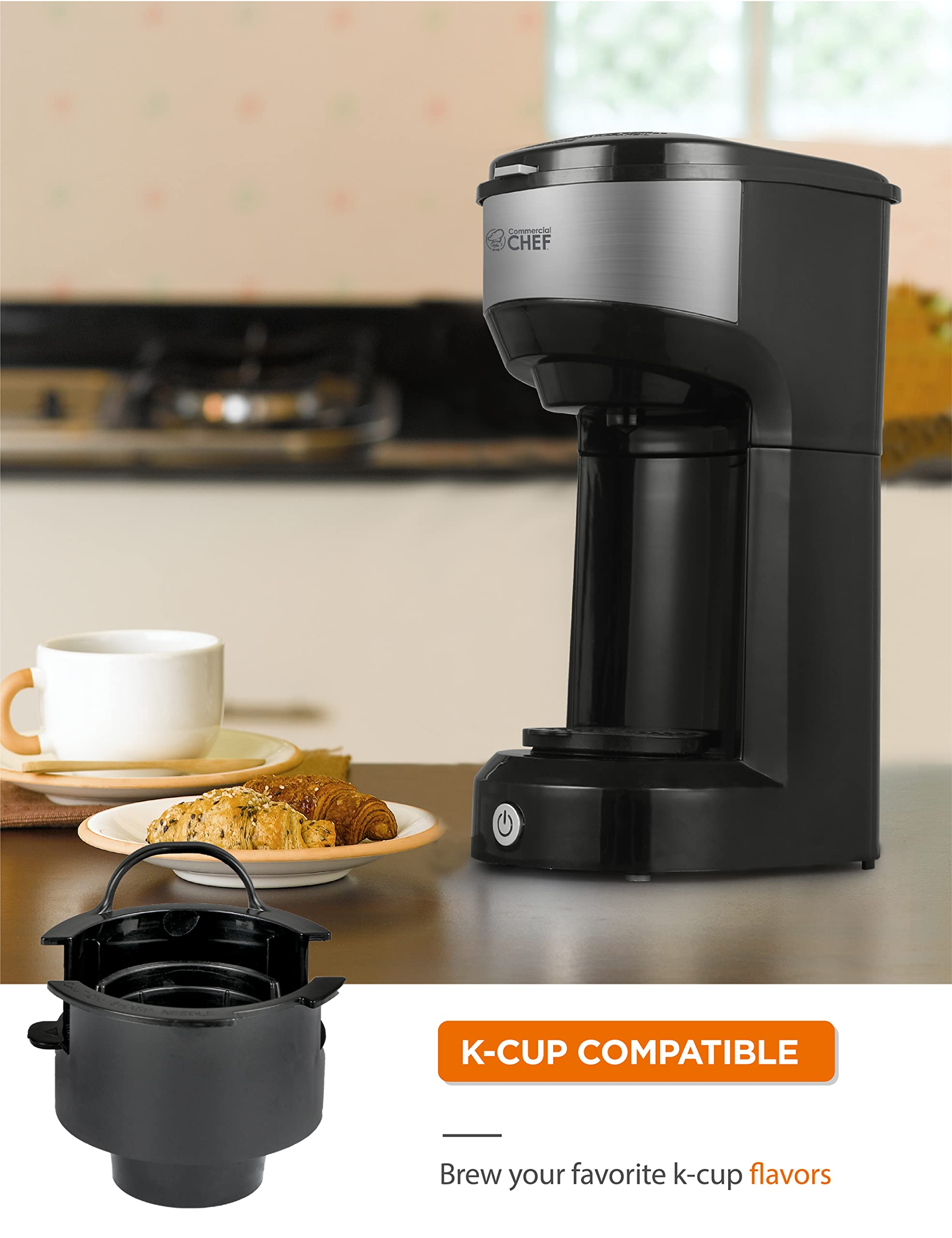 Commercial CHEF Coffee Machine, Single Serve Coffee Maker, Portable Coffee Maker Single Serve with 13 Ounce Water Tank & One Touch Button for Coffee Brewing