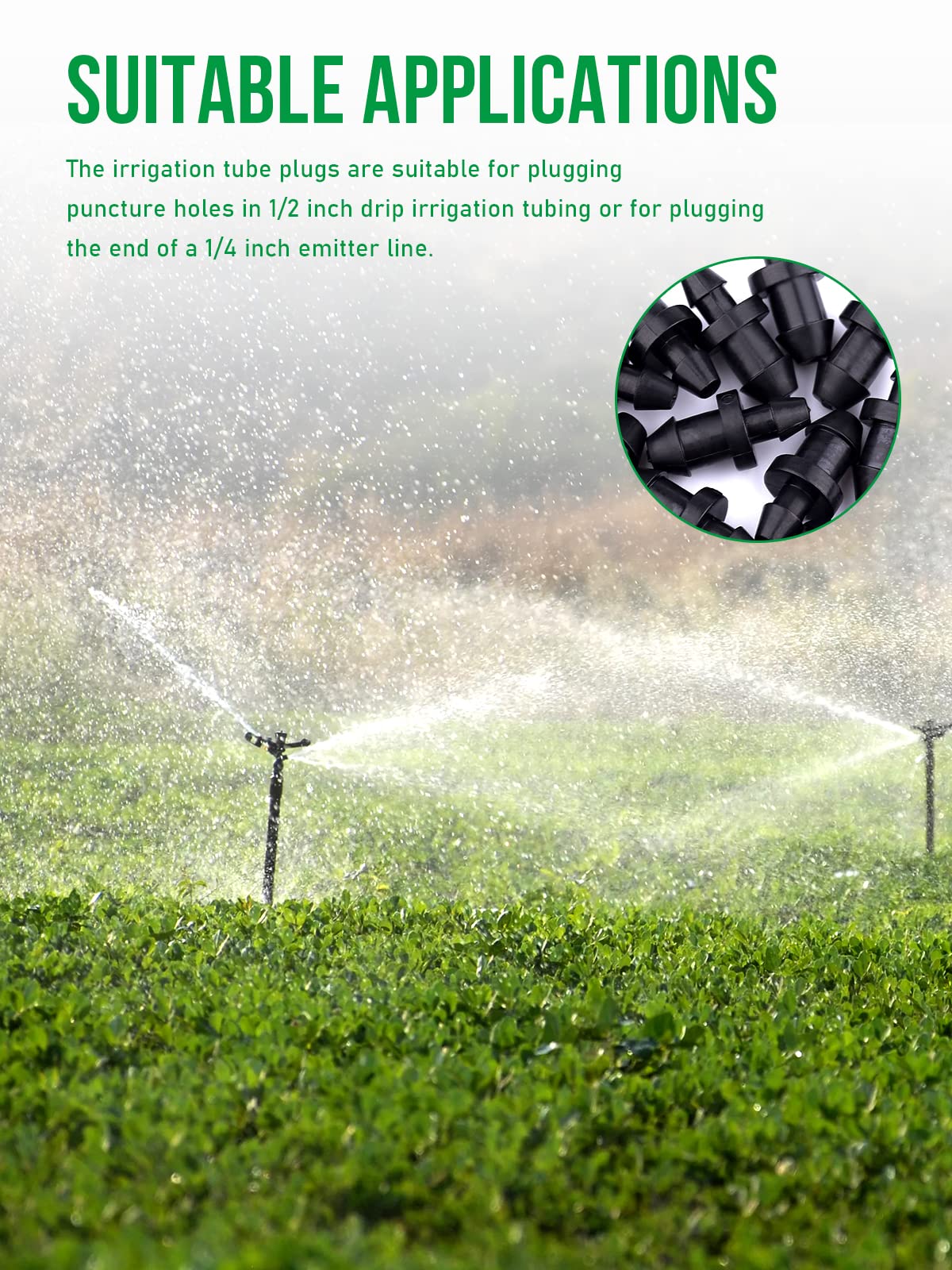 Kalolary 500 Pcs Drip Irrigation Plug, 1/4 inch Tube End Closure Irrigation Plugs Irrigation Stopper for Home Garden Lawn Supplies(Black)