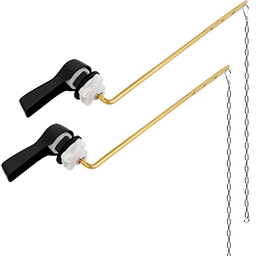 Hibbent 2 Pack Universal Front Mount Toilet Handle Tank Flush Lever Replacement Handle with 2 Pieces Stainless Steel Flapper Chains for Most Front Mount Toilets - Matte Black Finish Toilet Handle