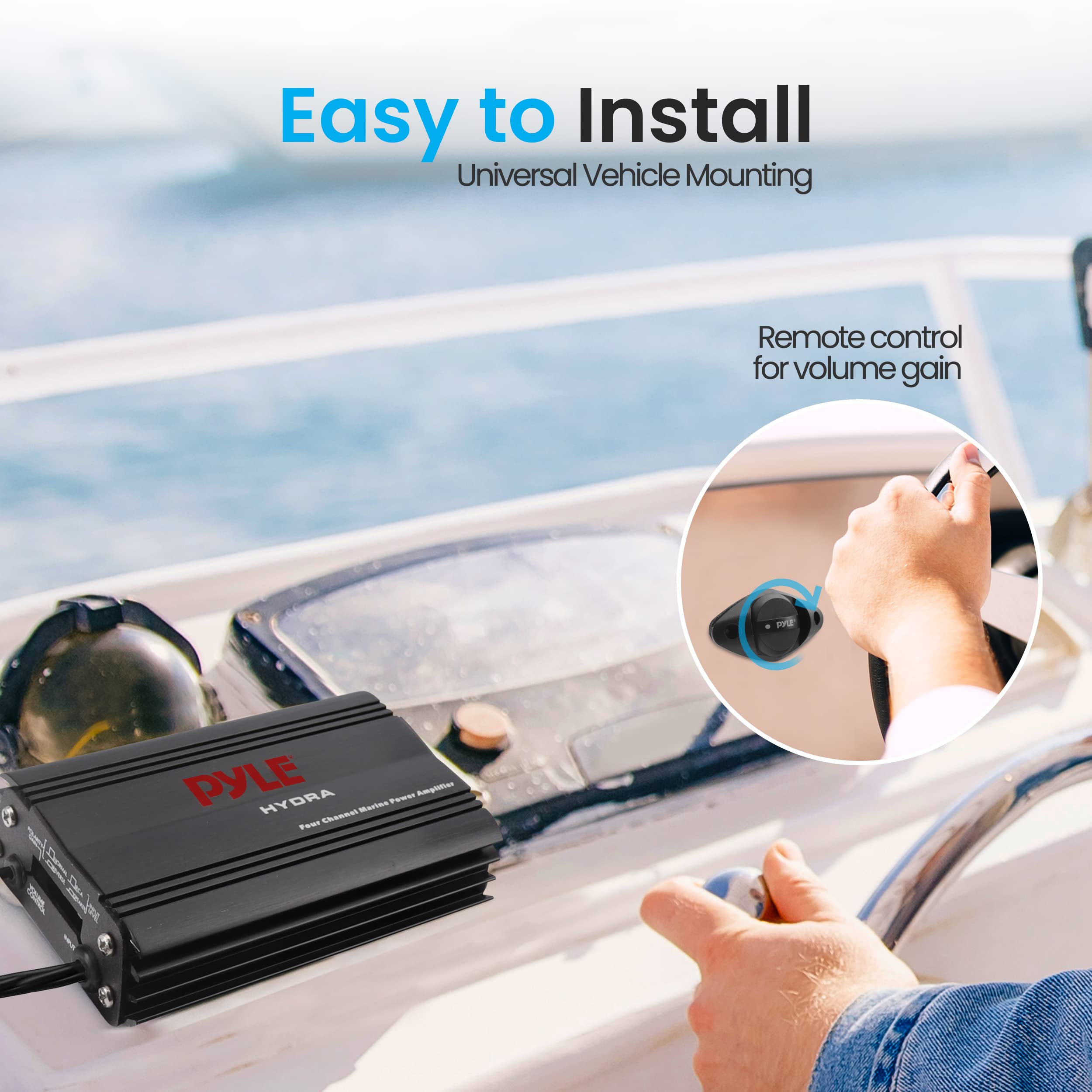 Pyle Hydra Marine Amplifier - Upgraded Elite Series 800 Watt 4 Channel Micro Amplifier - Waterproof, GAIN Level Controls, RCA Stereo Input, 3.5mm Jack, MP3 & Volume Control (PLMRMP3B)