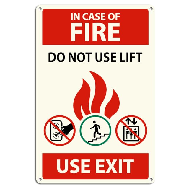 Eveokoki In Case Of Fire Sign Do Not Use Lift Exit Glow in the Dark Sign – 1 Pack 8x12 Inch Photoluminiscent, Weather & Fade Resistance, Indoor & Outdoor for Business, School, Office, Warehouse