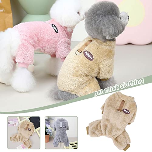 Fleece Pet Elastic Jumpsuit with Pull Ring, Dog Pajamas for Small Dogs Cats, Warm Fleece Pet Dog Jumpsuit with Pull Ring Clothes Puppy Cat Coat Jacket Outfits (M, Pink)
