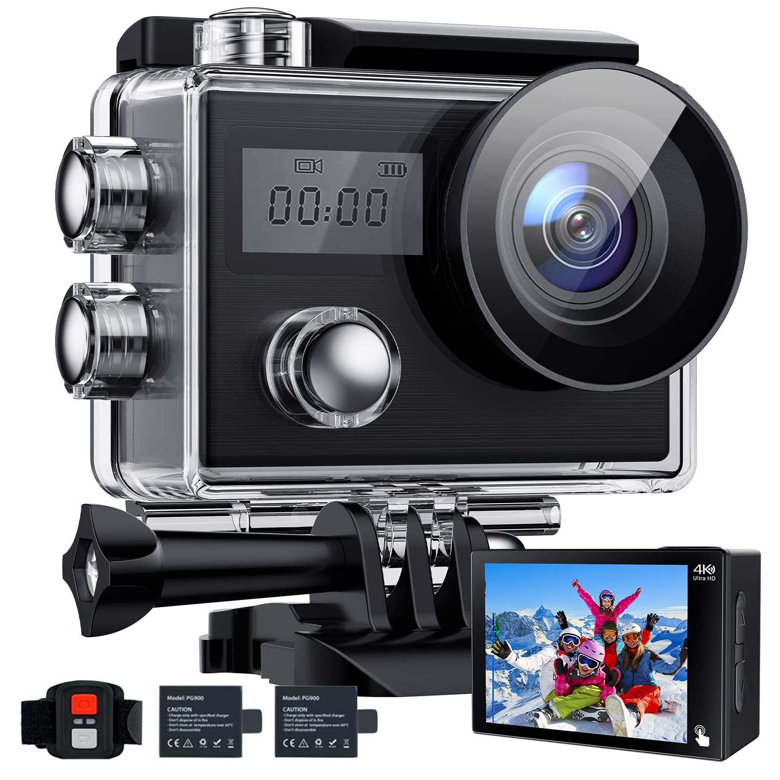 CAMWORLD 4K Action Camera, 20MP WiFi Waterproof Camera, EIS Touch Screen Sports Camera, PC Webcam, 170Deg Wide Angle 40M Underwater Camcorder with Remote Control, 2 Batteries and Accessories