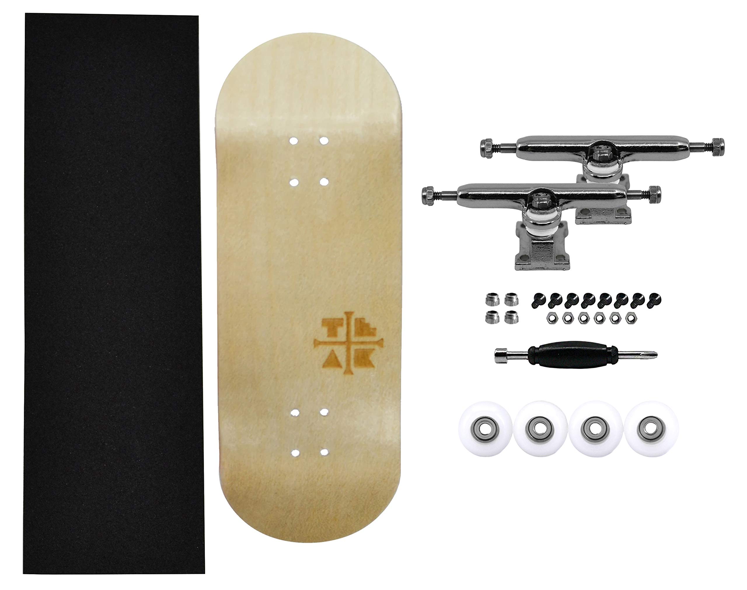 Teak Tuning 34mm Pro Fingerboard Complete - Fully Assembled with Pro Level Components - Pro Shaped Wooden Deck (34x97mm), UltraSpin Bearing Wheels, Prodigy Gen2 Trucks - Silver Heels