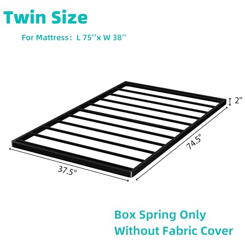 EZBeds Twin-Box-Spring, Bunkie Board Twin, 2 Inch Twin Box Spring Only, Easy Assembly, Noise Free, Metal Mattress Foundation