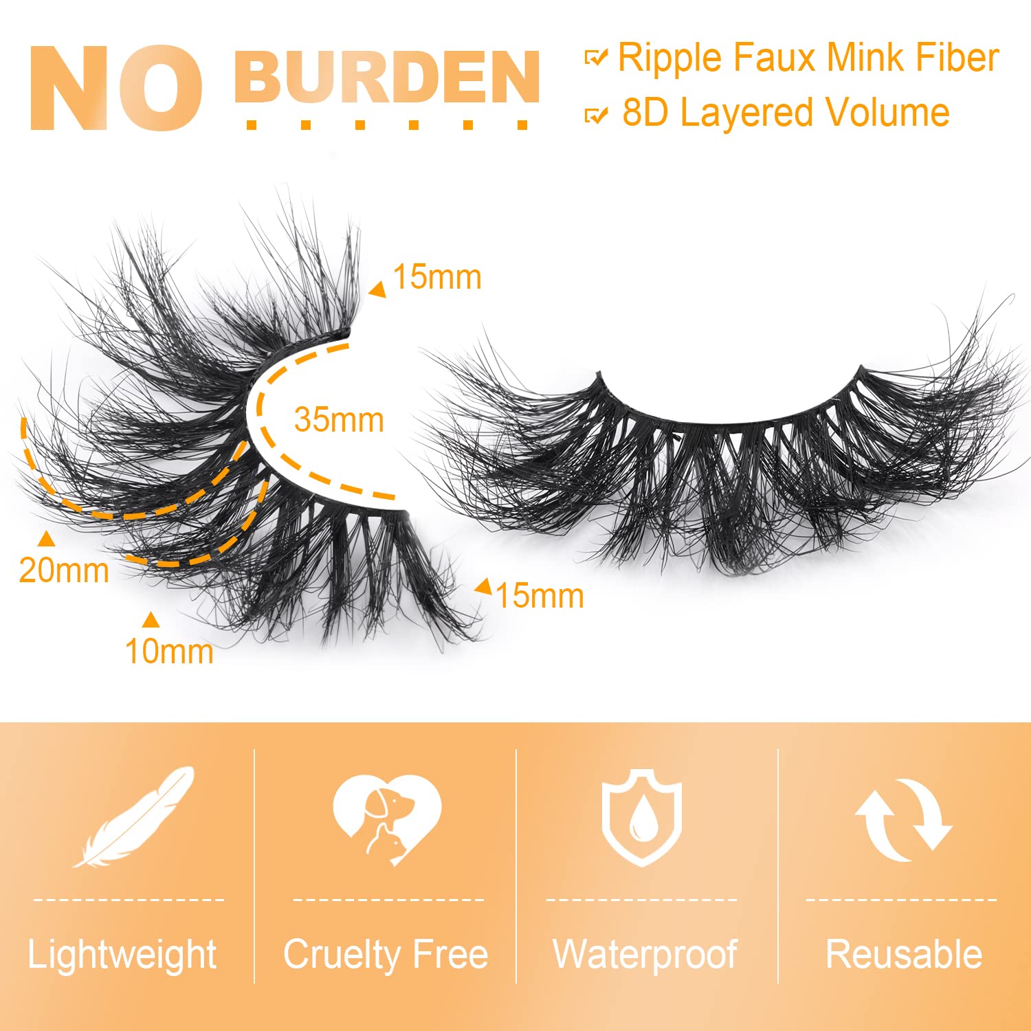 Fake Eyelashes Fluffy Faux Mink Lashes Wispy 20 mm Long Dramaitc Lashes 8D Volume Luxury False Lashes Strip Eyelashes Pack 7 Pairs