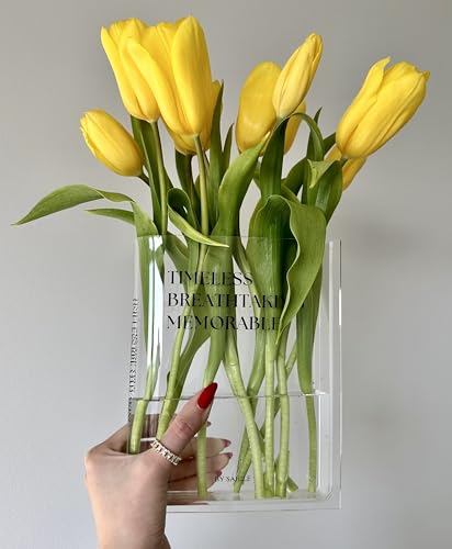 Clear Book vase for Flowers - Aesthetically Designed Acrylic Book Vase for Bookshelf Decor and Centerpieces - Ideal Bookish Gift for Women Friends - Inspirational Phrase (Black)