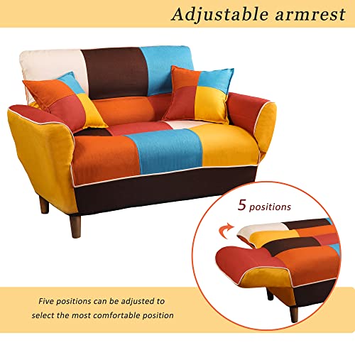 EMKK Convertible Futon Sofa Bed with 2 Pillows, Loveseat Sleeper, Recliner Couch with Adjustable Armrest and Wood Legs,3-Angle Backrest for Living Room Furniture Apartment Small Space, Colorful