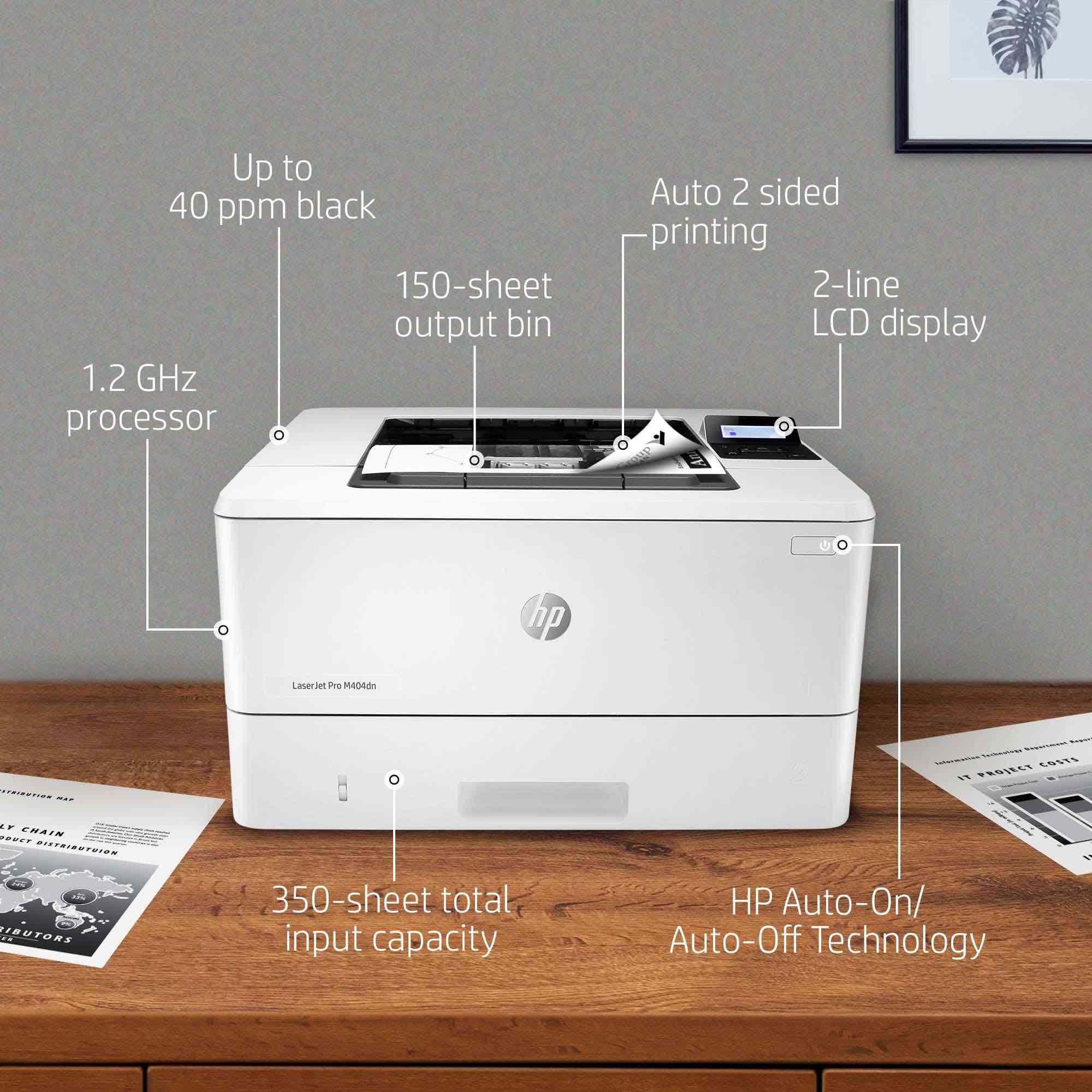 Broage NewHP Jet-Laser Pro M404dn Single-Function Wired Monochrome Laser Printer, Green - Print only - Ethernet only, 40 ppm, 1200 x 1200 dpi, 256MB RAM, Auto Duplex Printing, 8.5 x 14, 2-line LCD