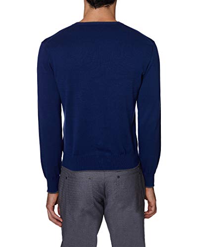 Hickey Freeman Men's Long Sleeve V Neck Sweater, Indigo, Large